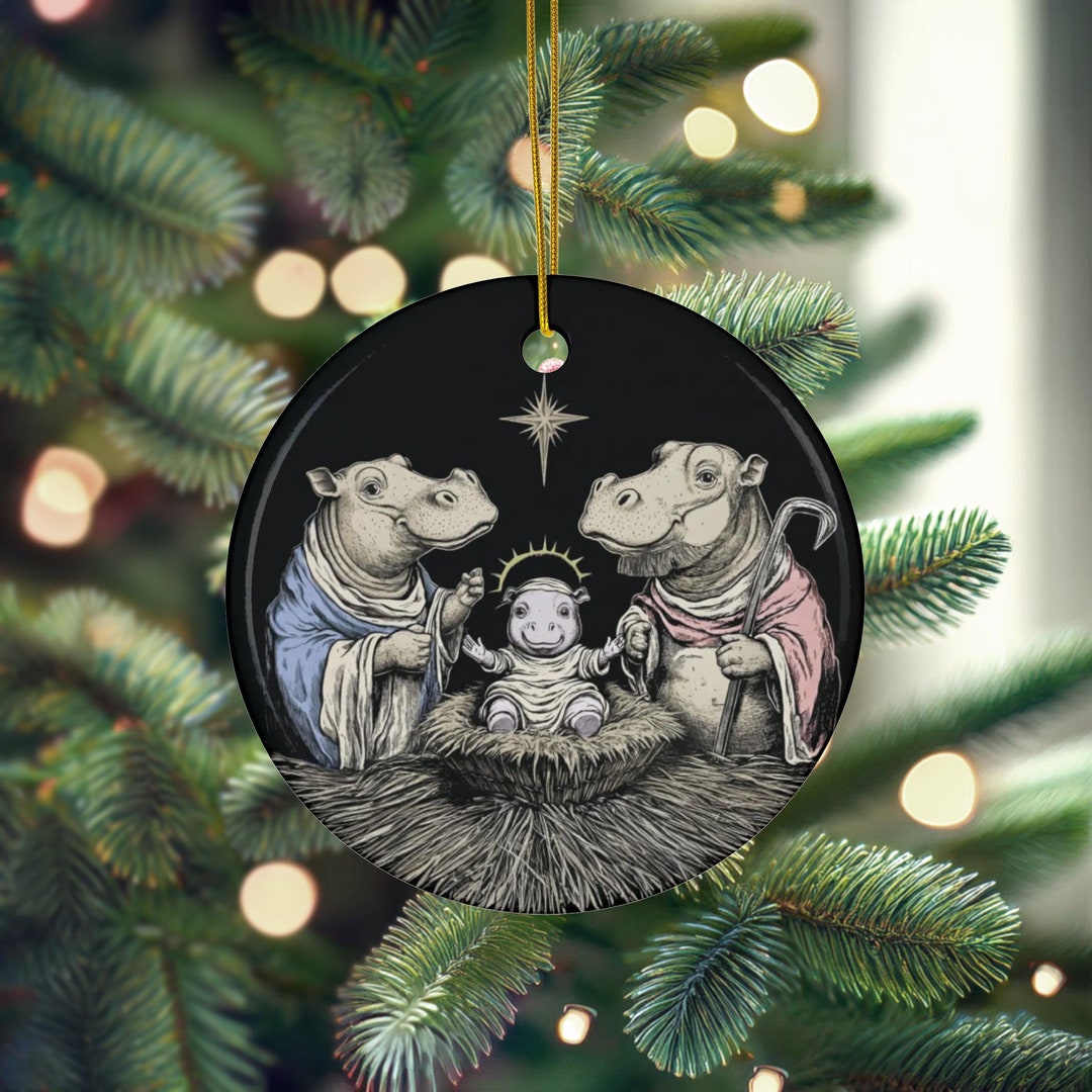 Moo Deng Nativity Christmas Ornament | Baby Jesus Moo Deng Ceramic ...