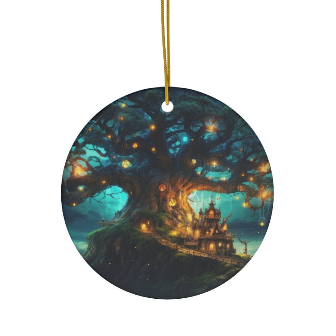 Fairy House Tree Ornament | Steampunk Tree Faerie Gift Ceramic Ornament ...