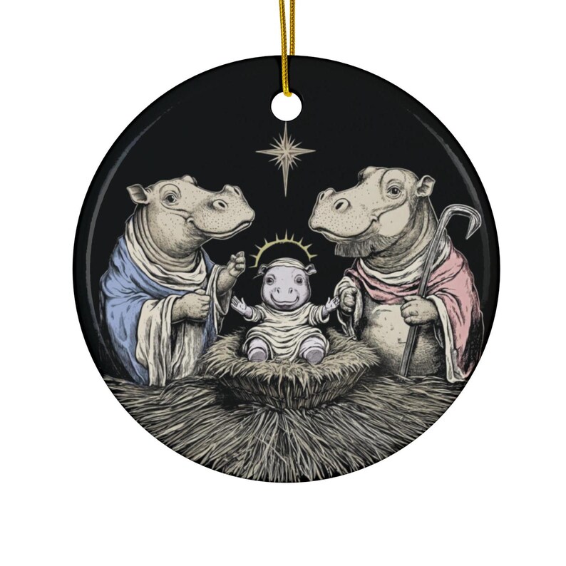Moo Deng Nativity Christmas Ornament | Baby Jesus Moo Deng Ceramic ...
