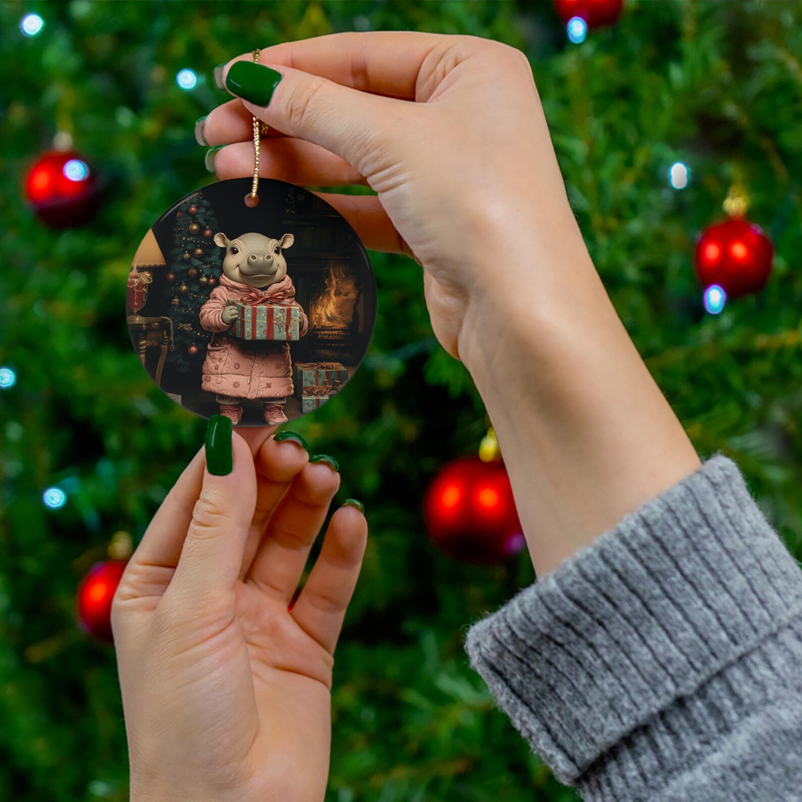 Moo Deng for Christmas Ornament | Moo Deng Ceramic Ornament | Christmas ...