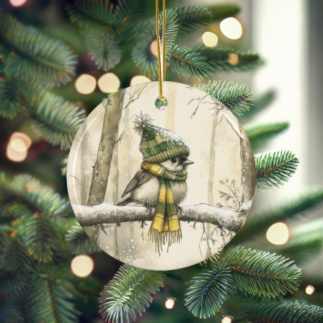 Chickadee Winter Ceramic Ornaments Decor, 2-side Print, Songbird ...