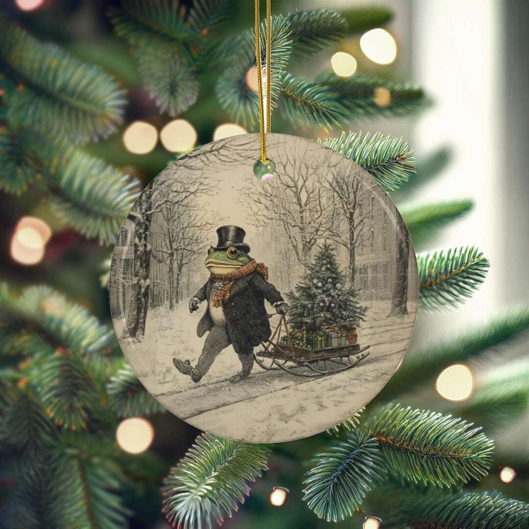 Vintage Christmas London Frog Christmas Ornament | Art Style Christmas ...