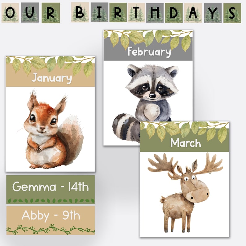 Woodland Birthday Classroom Display, Editable Name Leaves & Cards ...