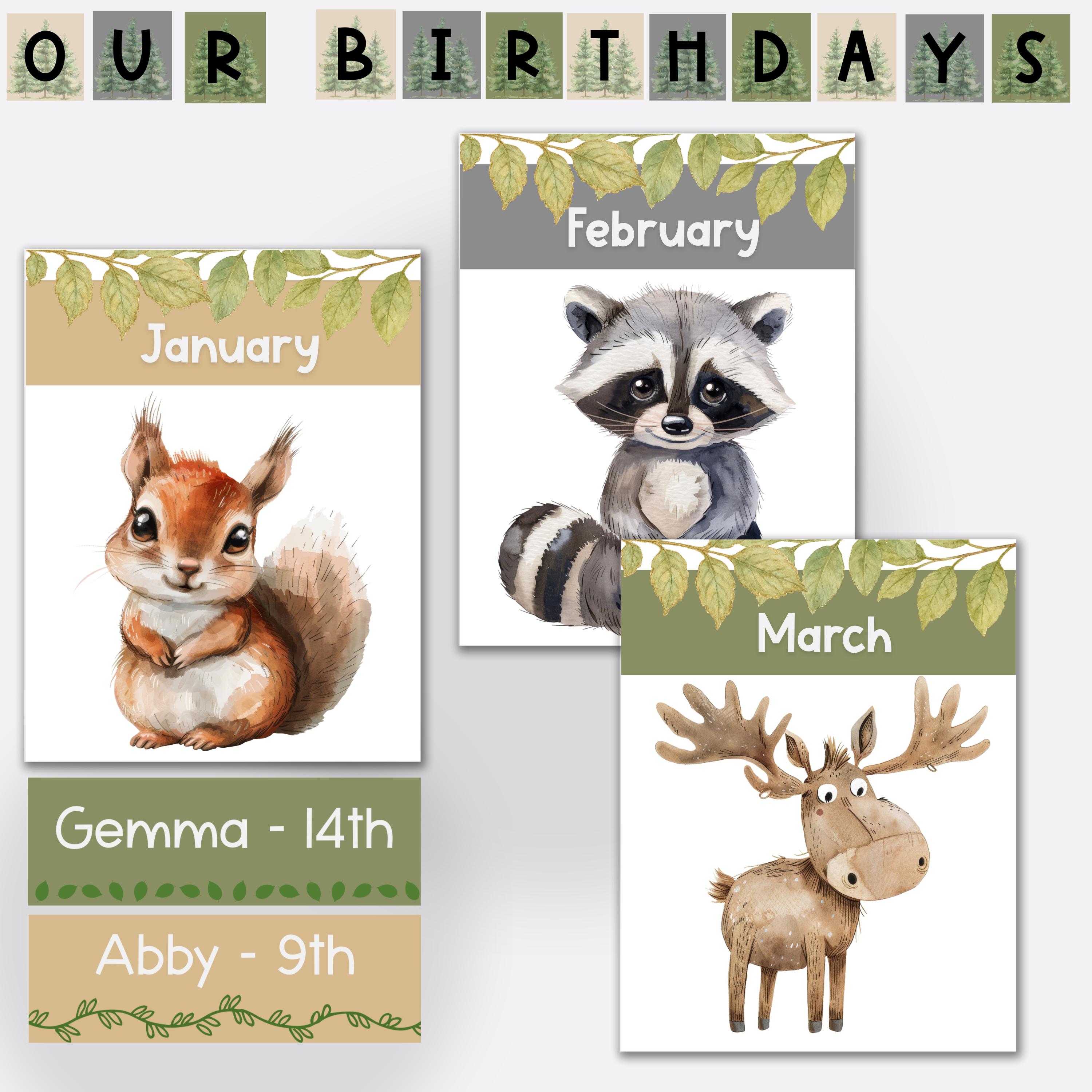Woodland Birthday Classroom Display, Editable Name Leaves & Cards ...