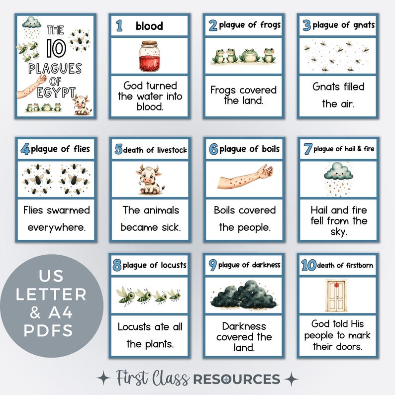 10 Plagues of Egypt Flashcards Posters, Printable Bible Story Matching ...
