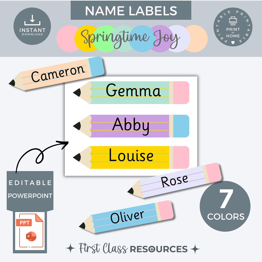 Editable Pencil Classroom Name Tags Labels Printable Student Kids ...