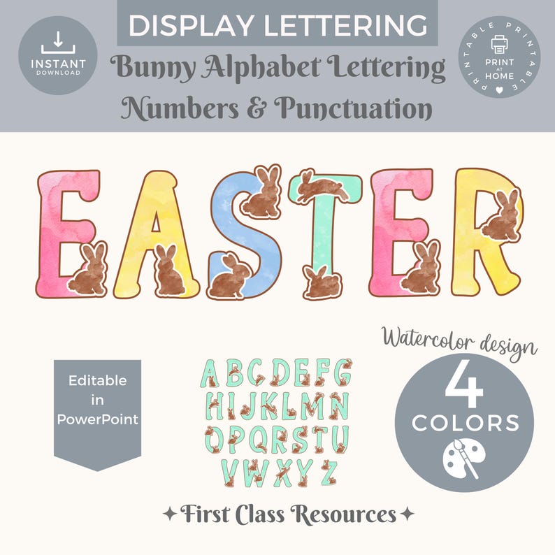 Bunny Alphabet Numbers and Punctuation Clipart, Editable Powerpoint ...