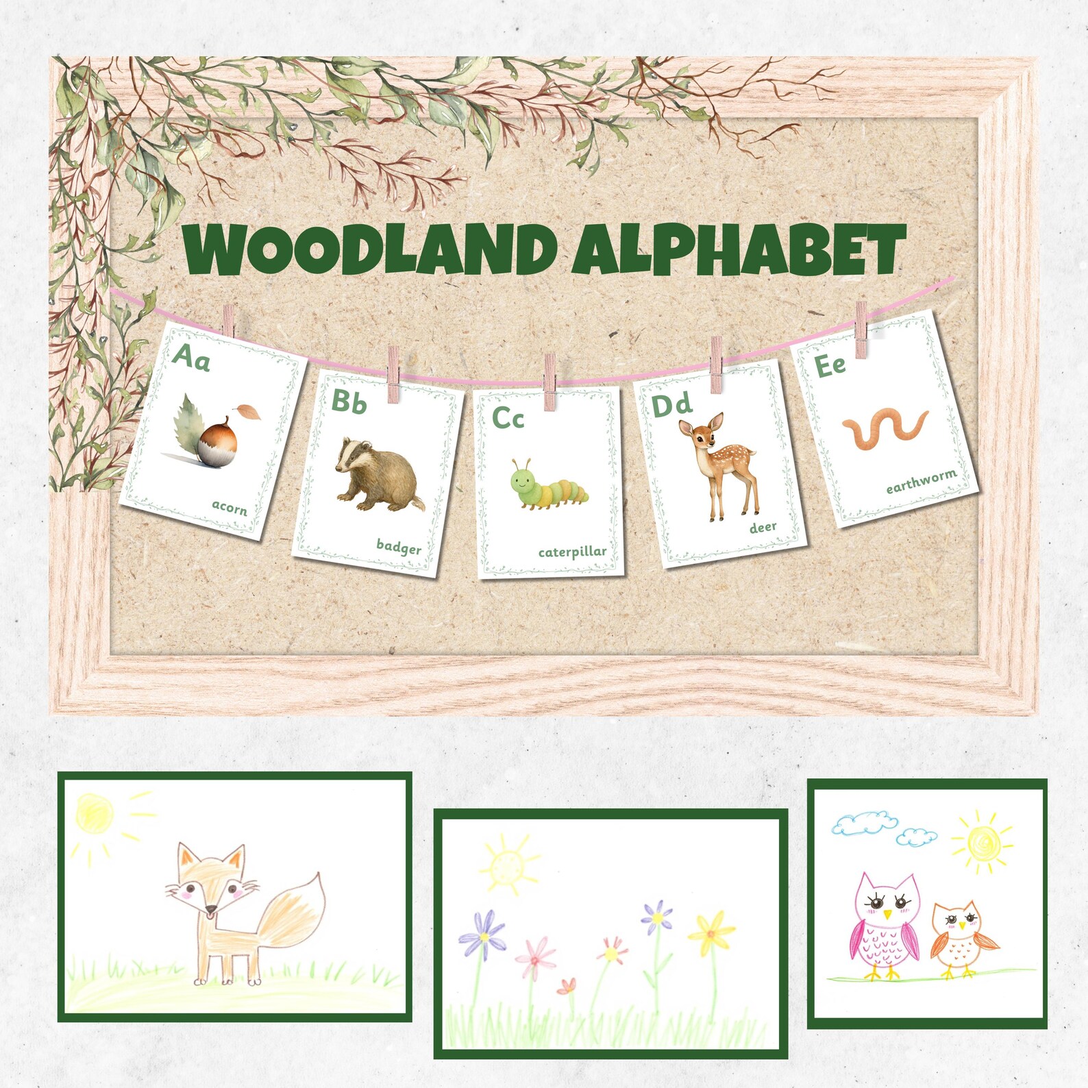 Woodland Alphabet Printable Posters, Nature Alphabet Flashcards, Nature ...