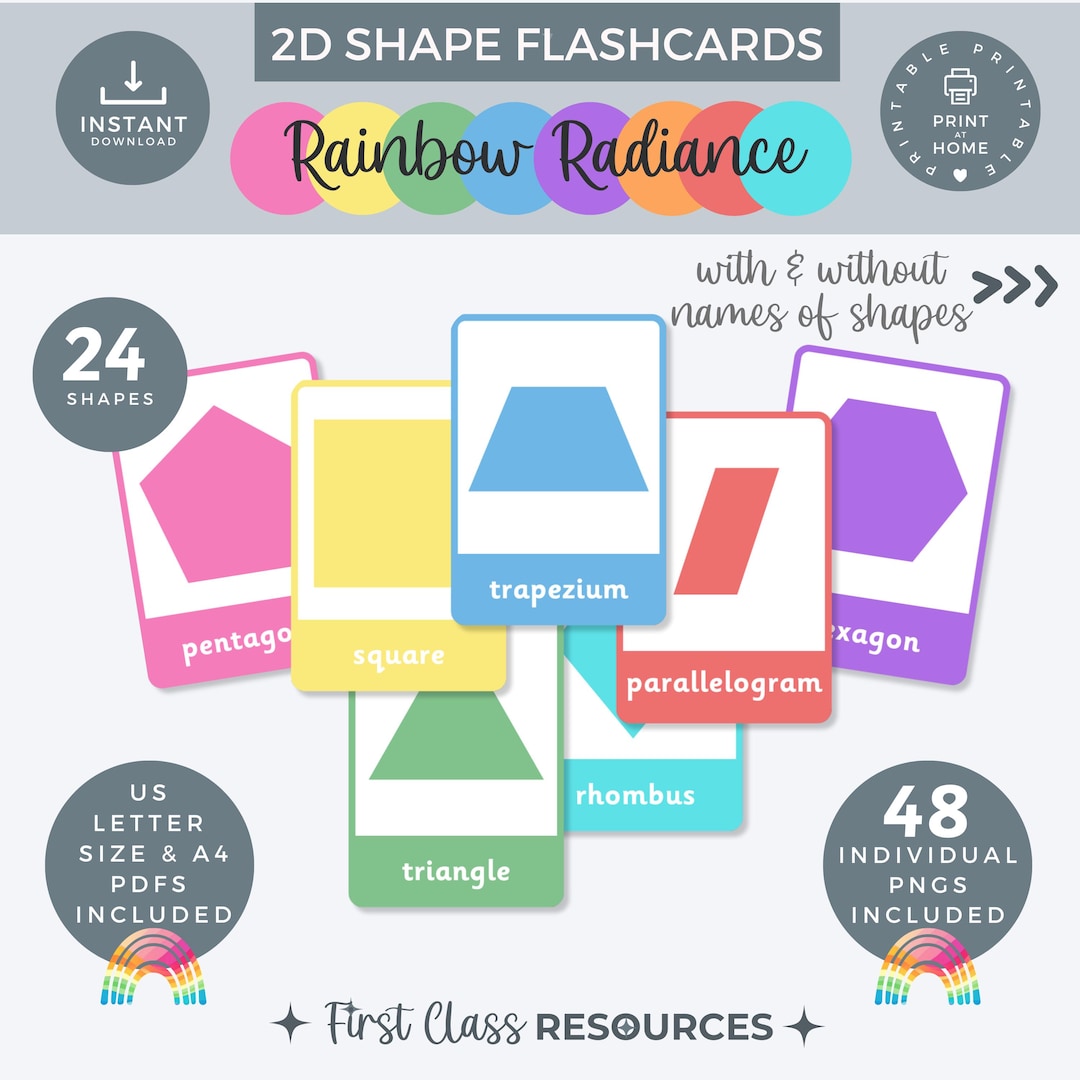 Basic Shapes Flashcards for Kids, 2D Shape Cards With Names and Without ...