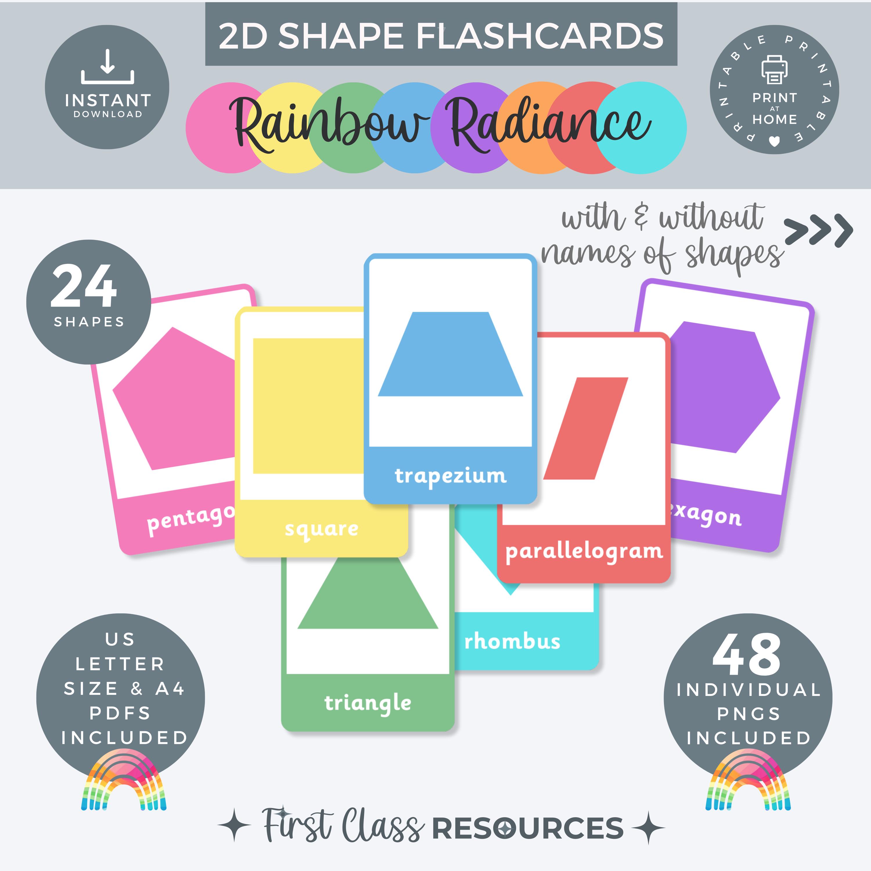 Basic Shapes Flashcards for Kids, 2D Shape Cards With Names and Without ...