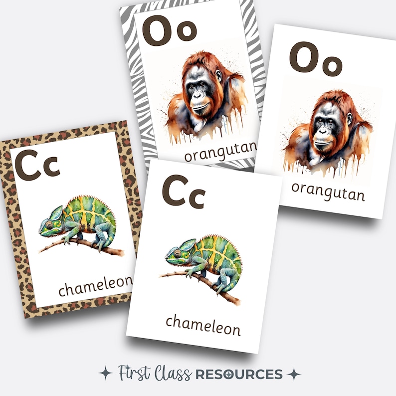 Jungle Animals Alphabet Posters, Animal Print & Plain Versions, A-Z ...