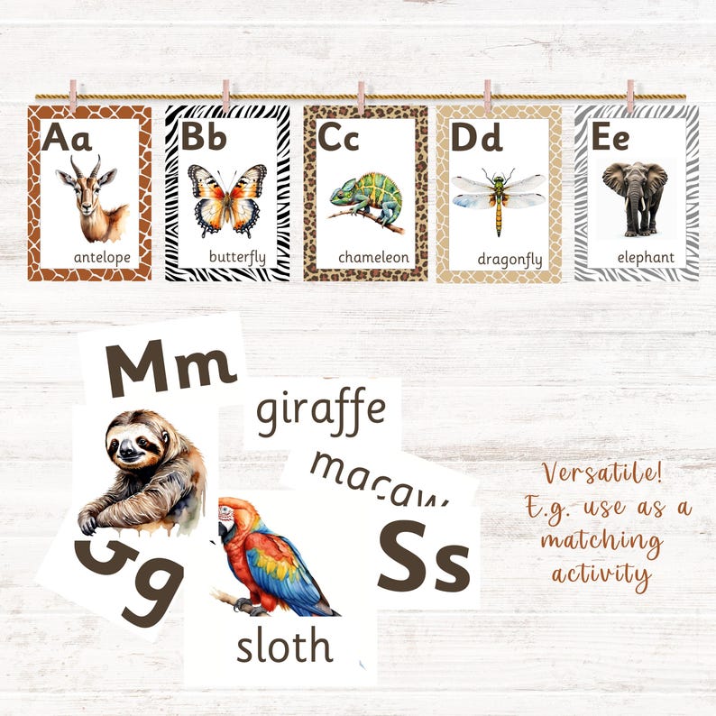 Jungle Animals Alphabet Posters, Animal Print & Plain Versions, A-Z ...