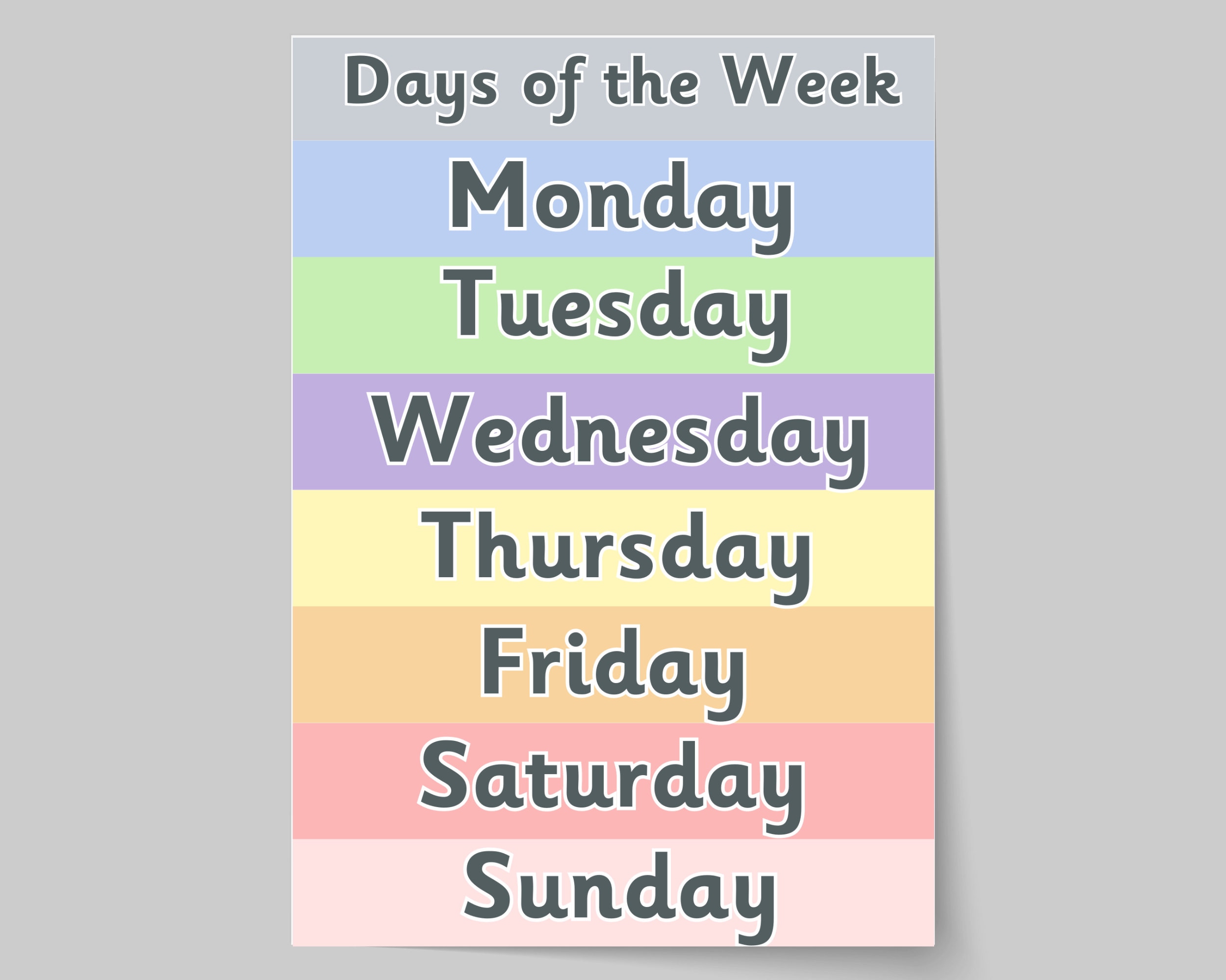 Days of the Week Poster, Days of the Week Print, Educational Print ...