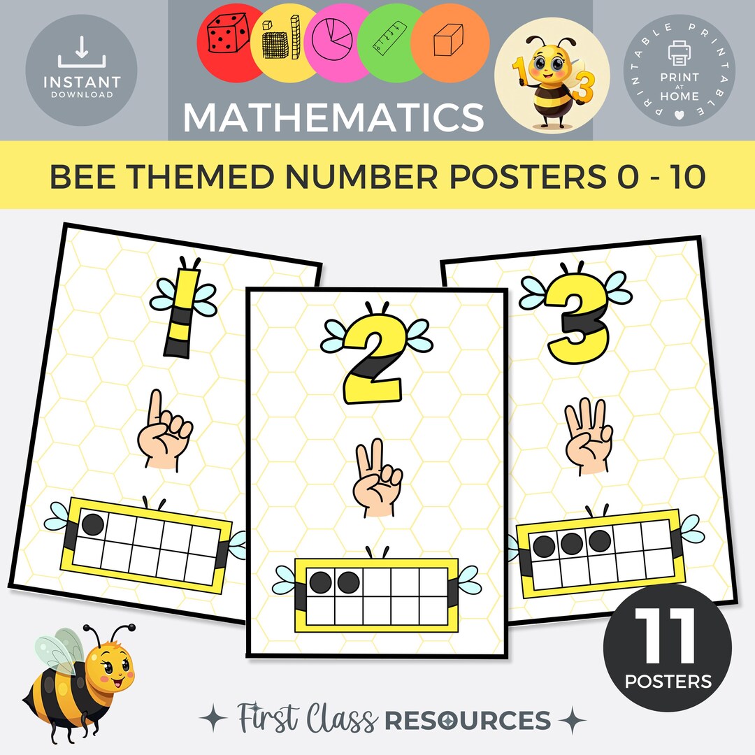 Bee Number Posters Classroom, Number Poster Preschool, Counting Display ...