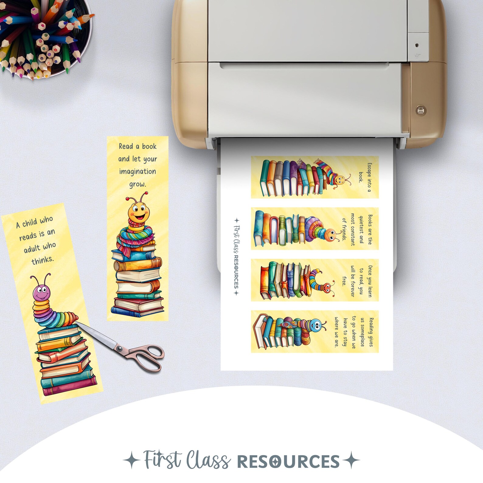 Stacked Books Printable Bookmark for Book Lovers, Bookworm Reading ...