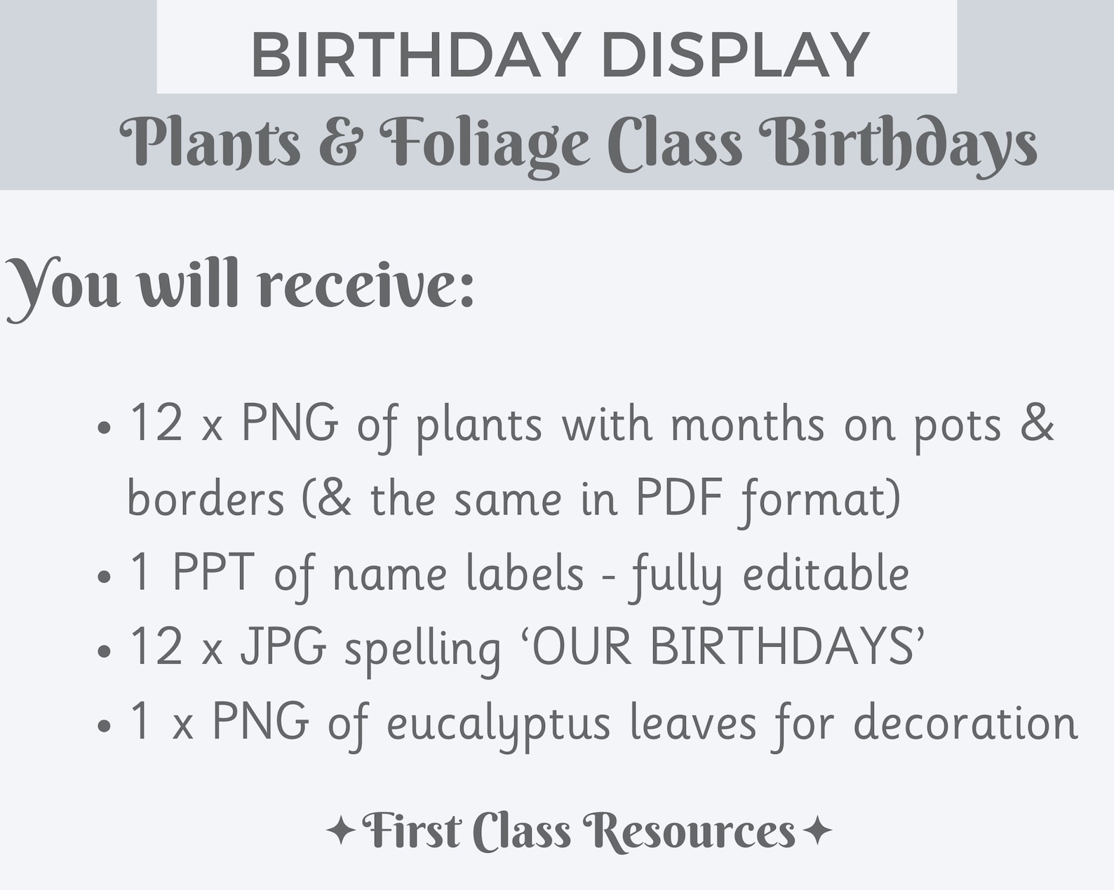 Birthday Display Plants and Foliage, Celebration Classroom Display ...