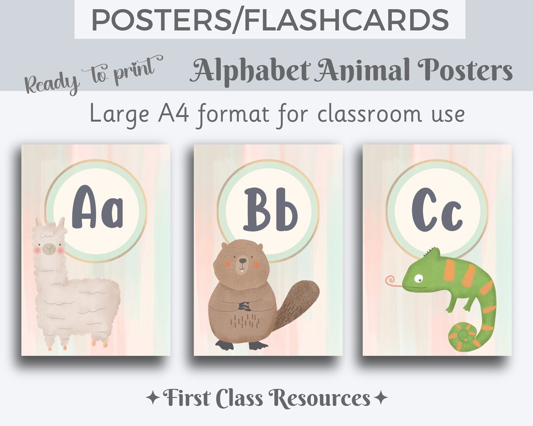 Alphabet Posters Classroom Decor, Watercolor Animal Alphabet Printable ...
