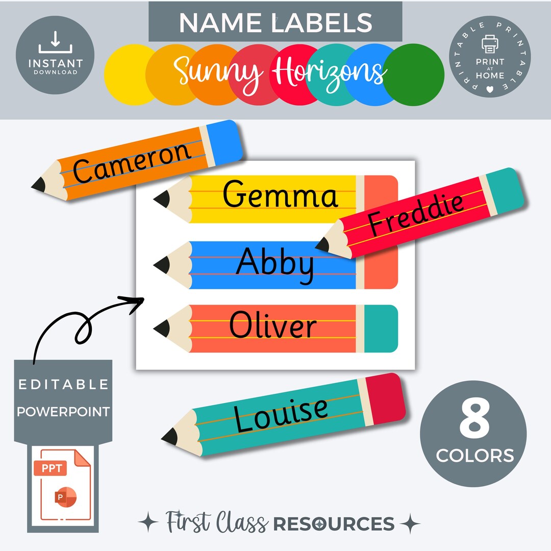 Editable Pencil Name Tags, Classroom Labels, Teacher Desk Name Plates ...