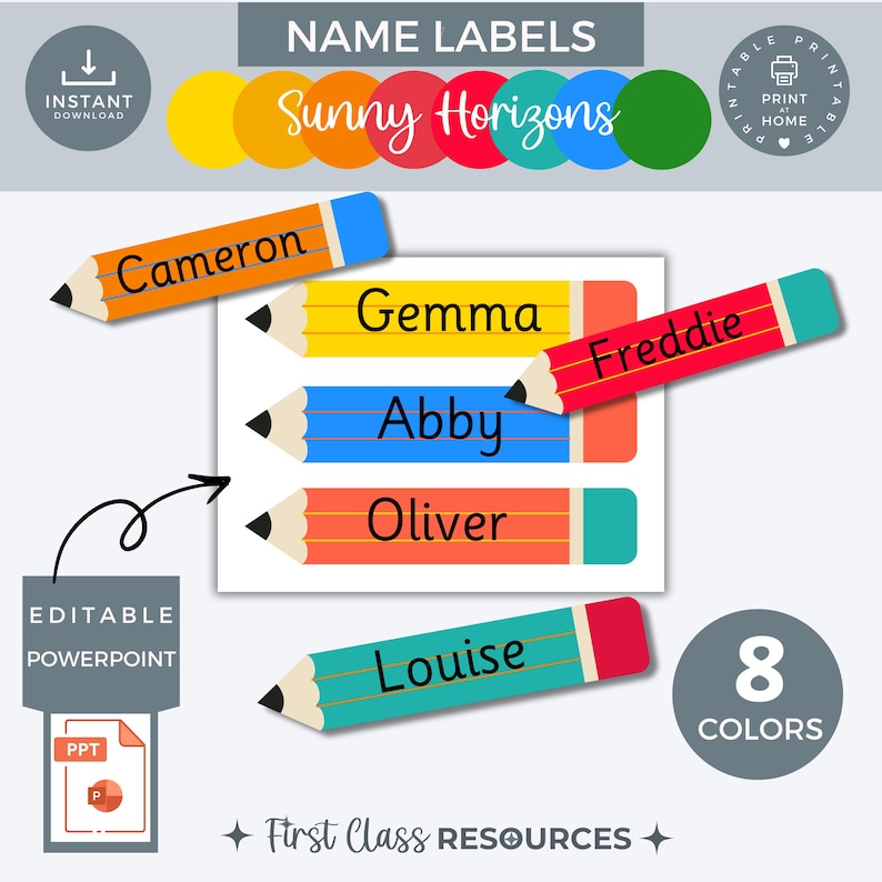 Editable Pencil Name Tags, Classroom Labels, Teacher Desk Name Plates ...