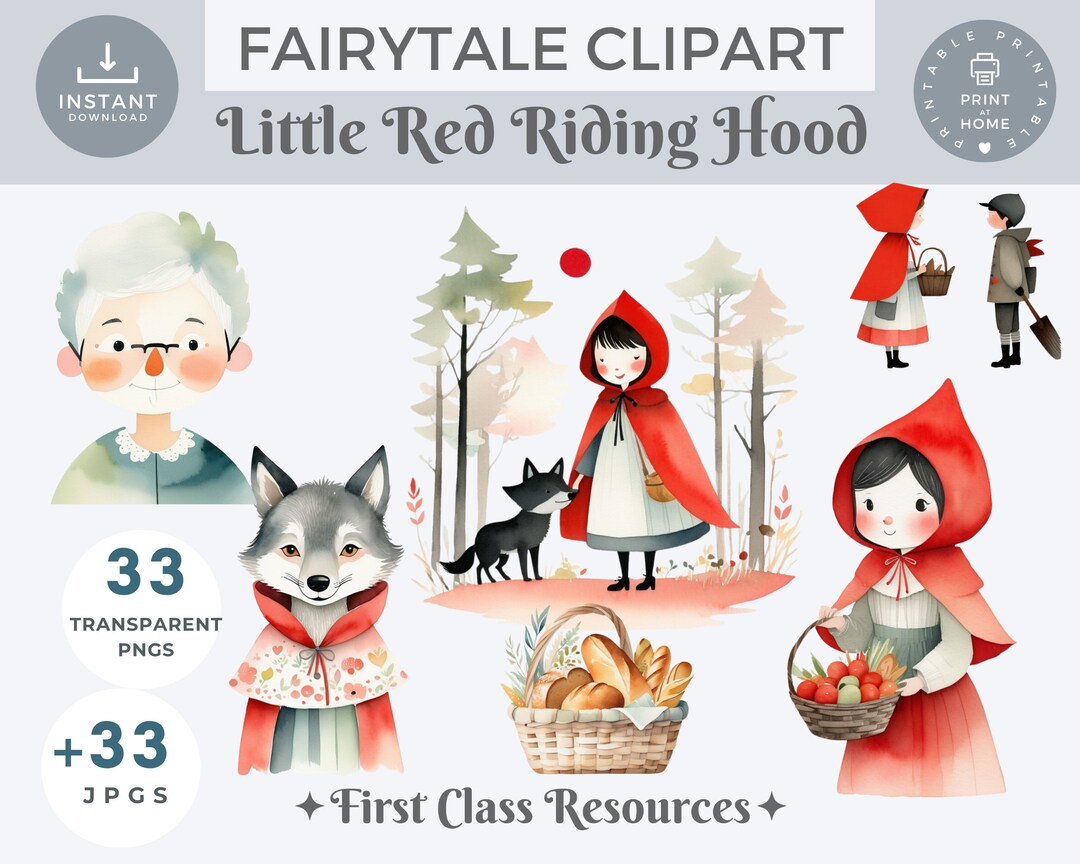 Red Riding Hood Clipart, Watercolor Little Red Riding Hood Clipart ...