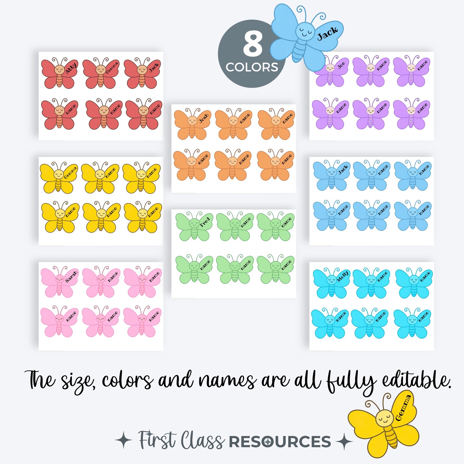 Butterfly Name Tags Classroom, Editable Name Labels for Kids, Rainbow ...