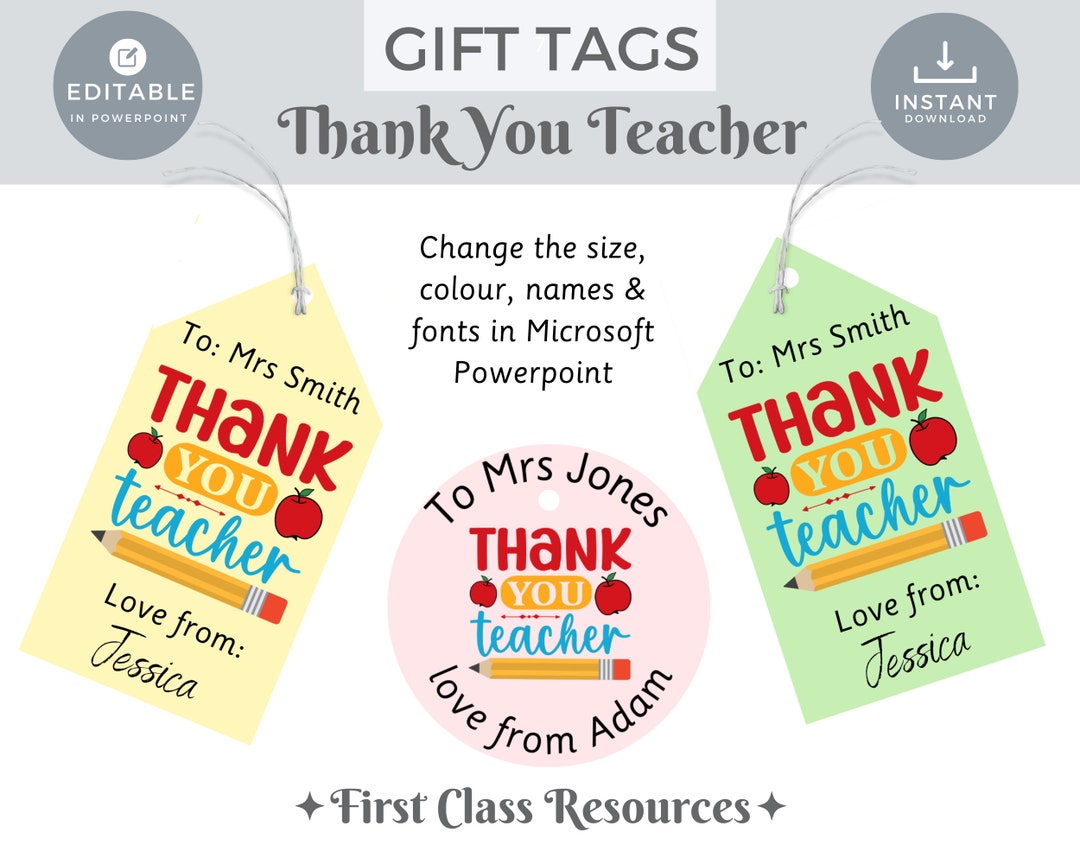Teacher Appreciation Tags End of School Year Thank You Gift Teacher ...