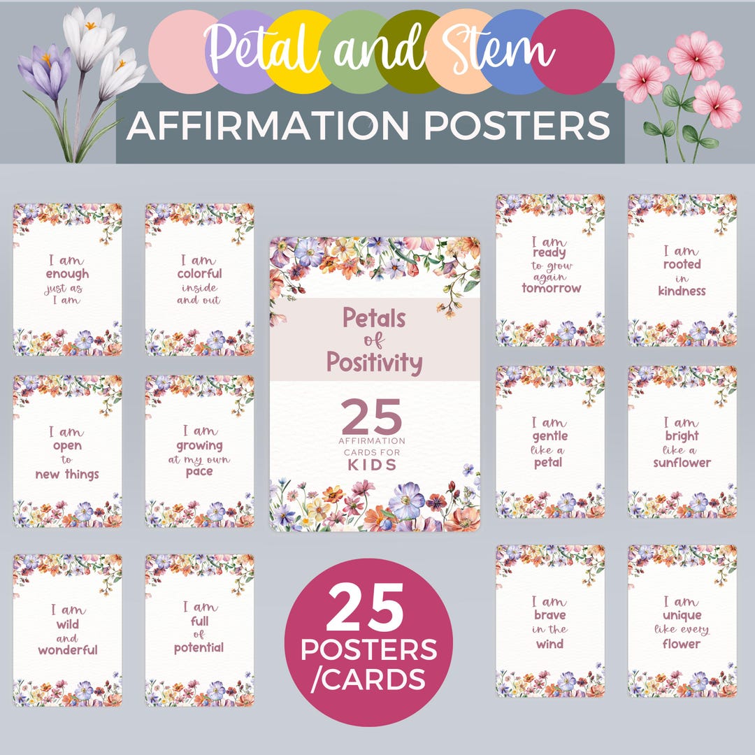 Positive Affirmation Cards for Kids, Floral Growth Mindset Posters ...