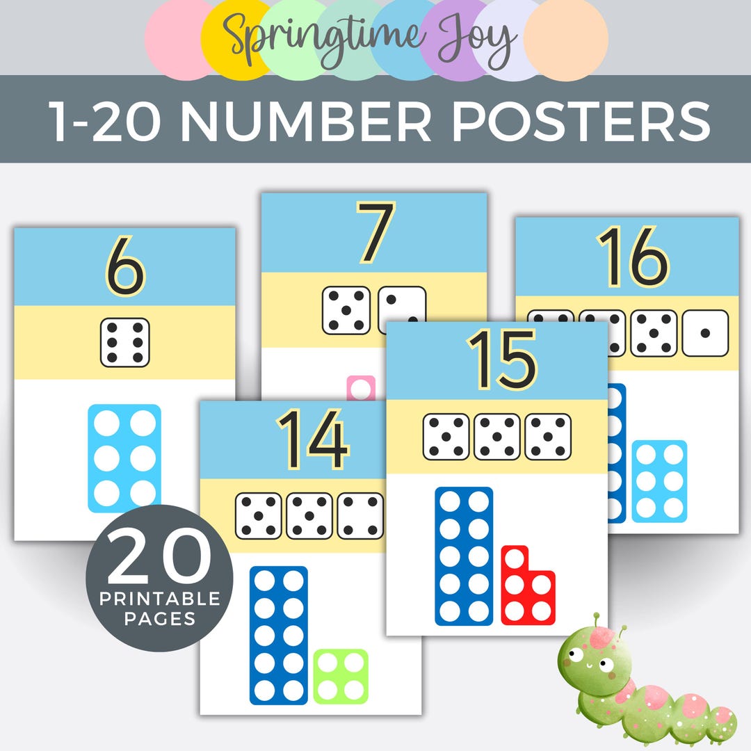Number Posters Classroom 0-20, Maths Wall Display, Spring Theme Decor ...