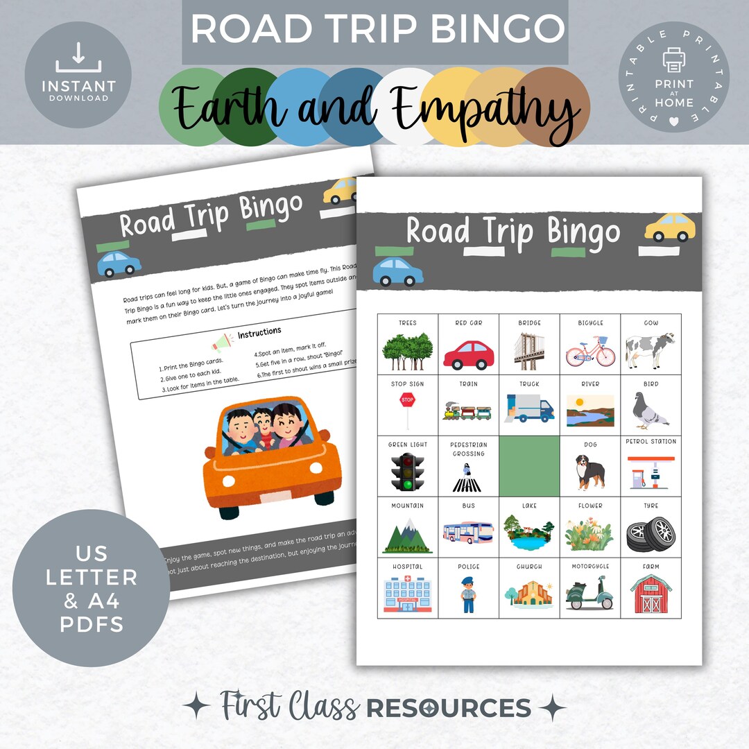 Road Trip Bingo for Kids, Travel Activity Sheet, Road Trip Game ...