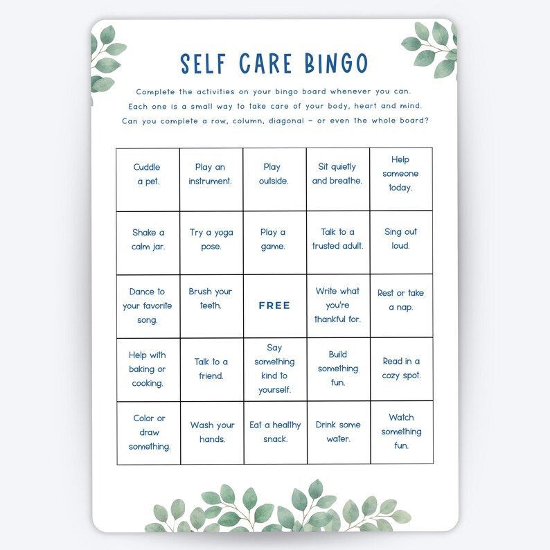 Self Care Bingo for Kids, Self Love Challenge, Wellness Activity ...