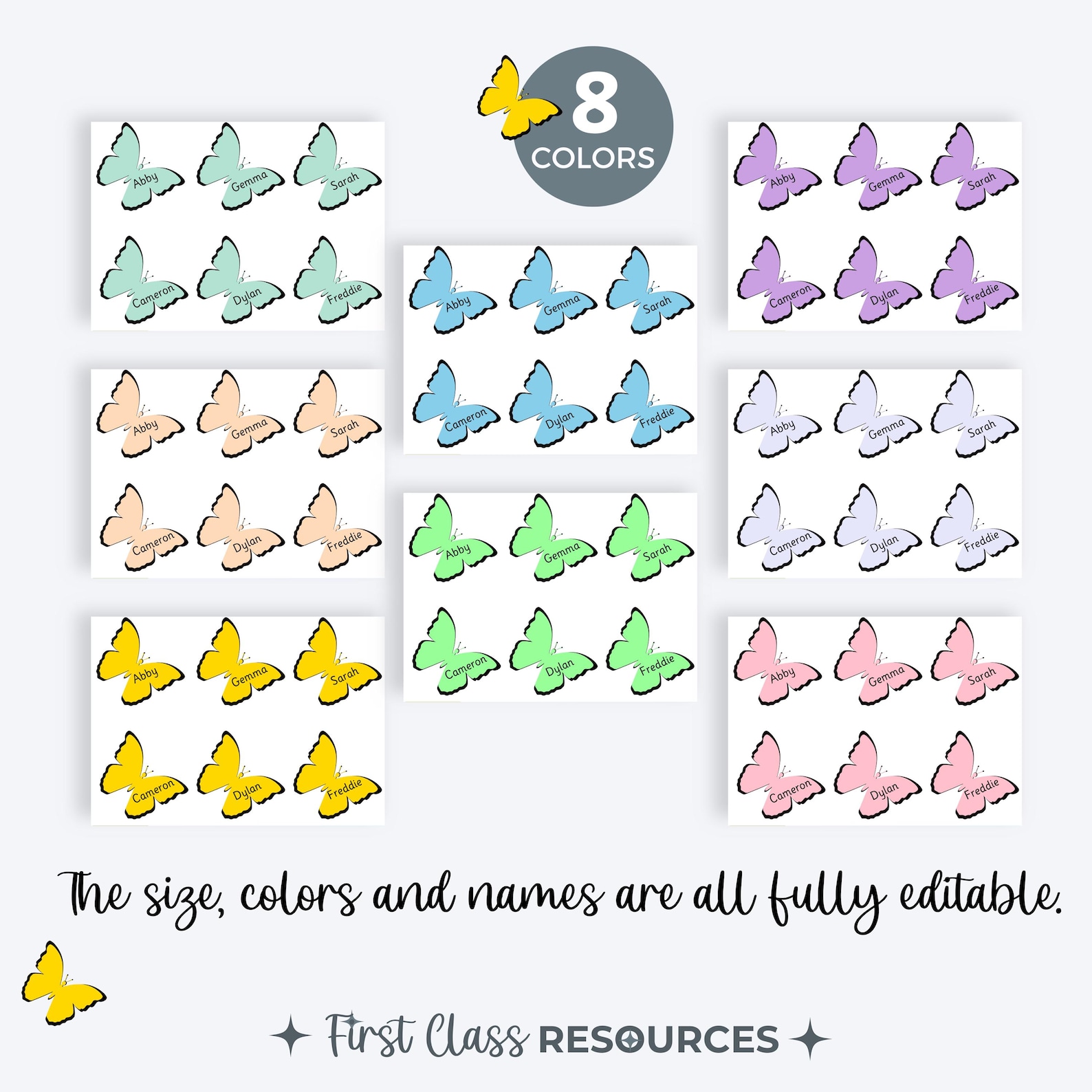 Editable Butterfly Classroom Name Tags Labels, Editable Printable ...