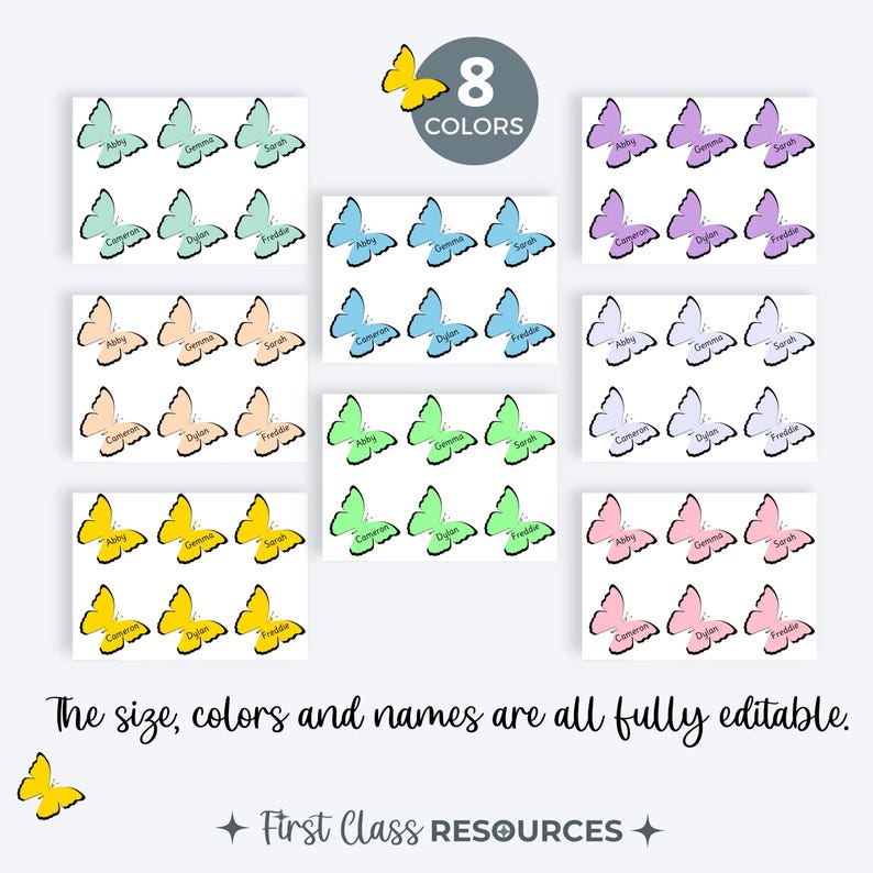 Editable Butterfly Classroom Name Tags Labels, Editable Printable ...
