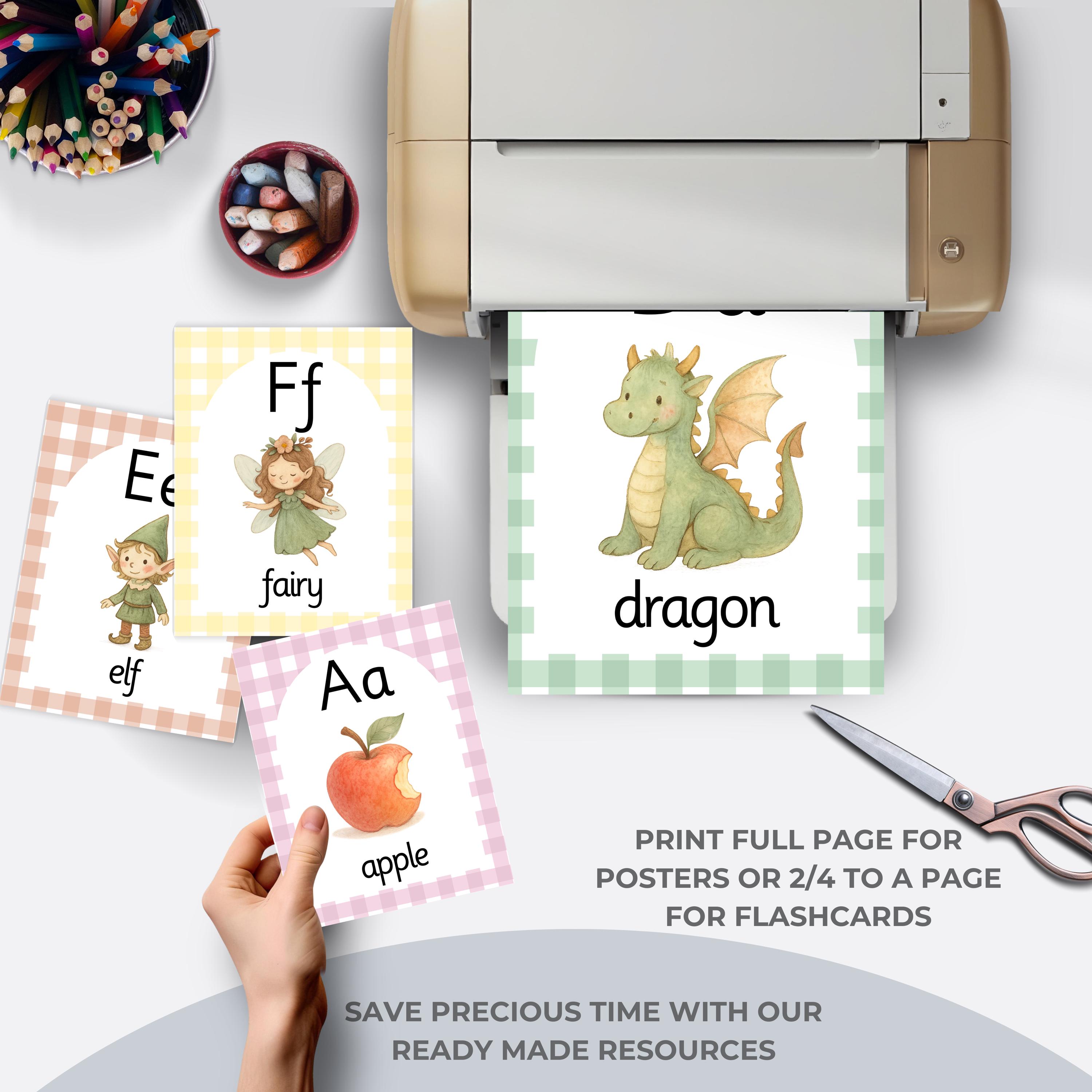 Gingham Alphabet Posters Pastel, Fairy Tale ABC Wall Decor, Storybook ...