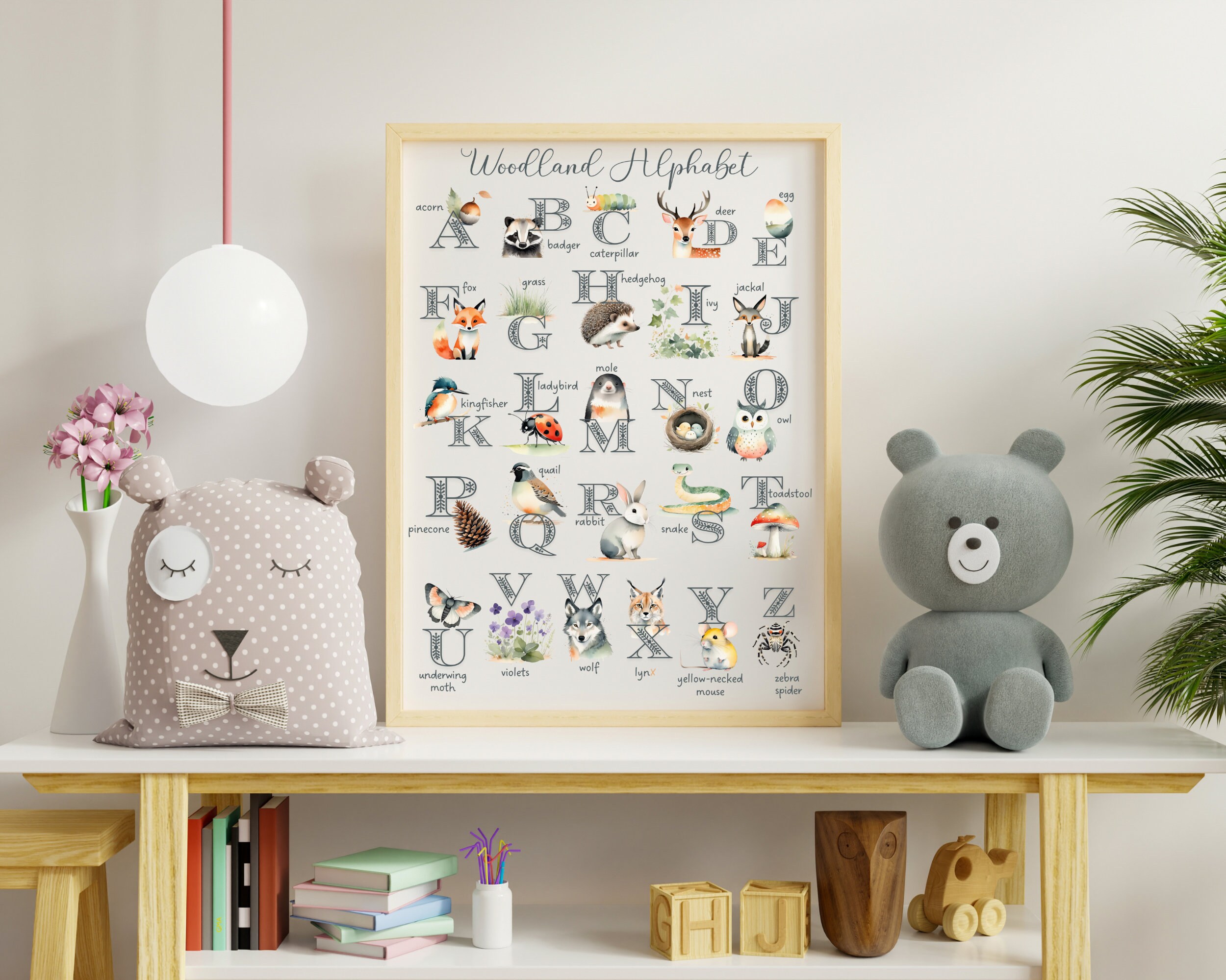 Woodland Alphabet Poster, Woodland Alphabet Print, Woodland Nursery ...