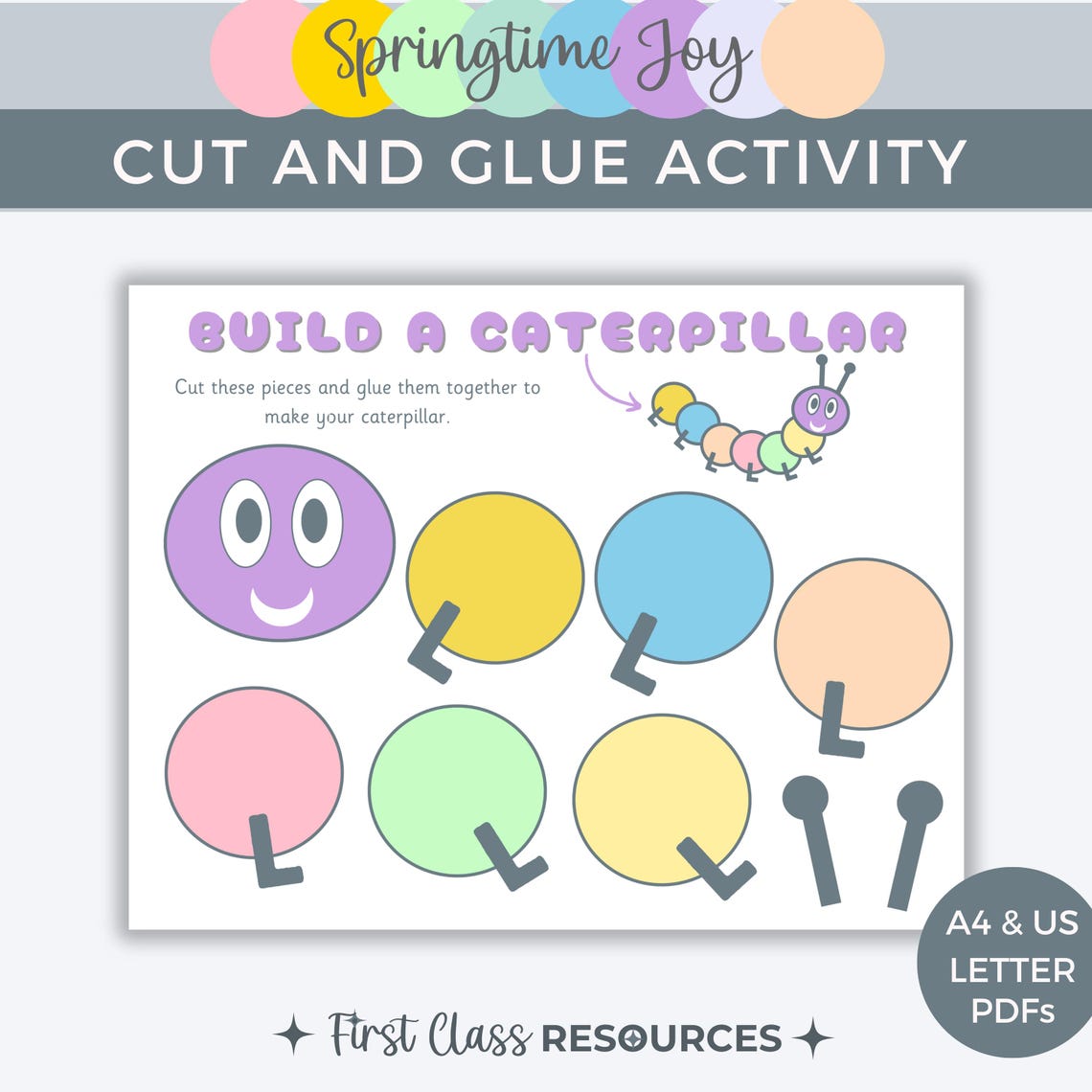 Build a Caterpillar Craft, Kids Spring Cut and Paste Activity, Fine ...