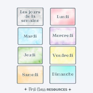 French Days of the Week Flashcards & Poster, Pastel Watercolor ...