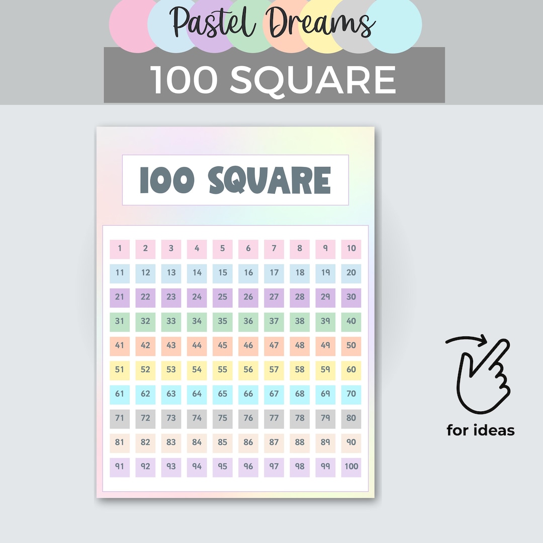 Counting to 100 Poster, 100 Square Printable Pastel Theme, Number Chart ...