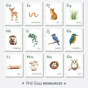 Woodland Alphabet Printable Posters, Nature Alphabet Flashcards, Nature ...