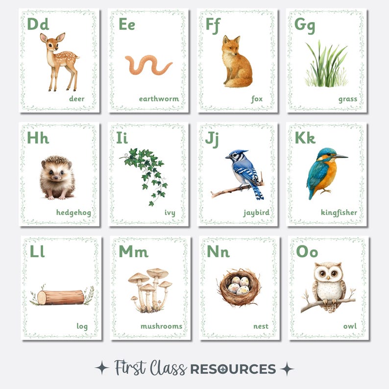 Woodland Alphabet Printable Posters, Nature Alphabet Flashcards, Nature ...