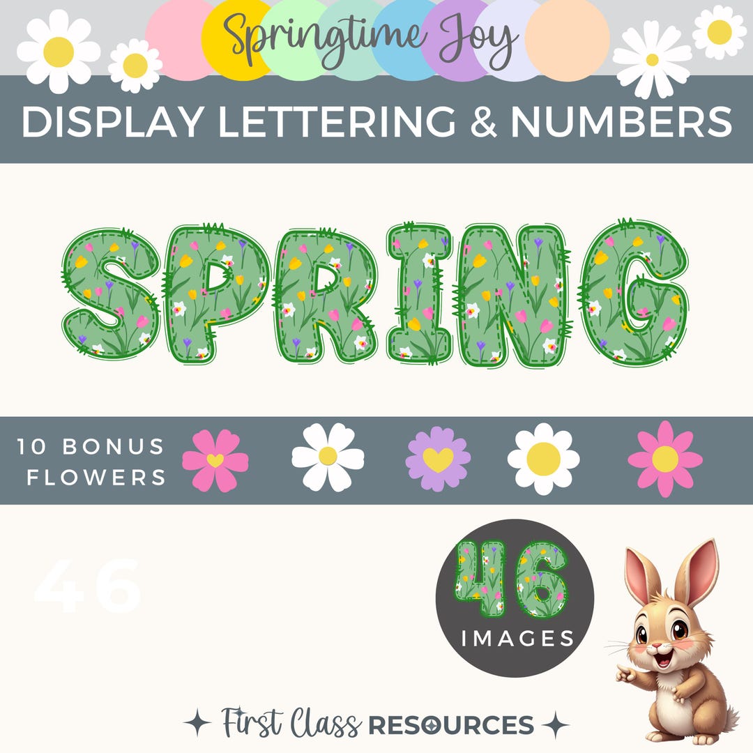 Spring Floral Alphabet and Number Lettering, Tulip & Daffodil Letters ...