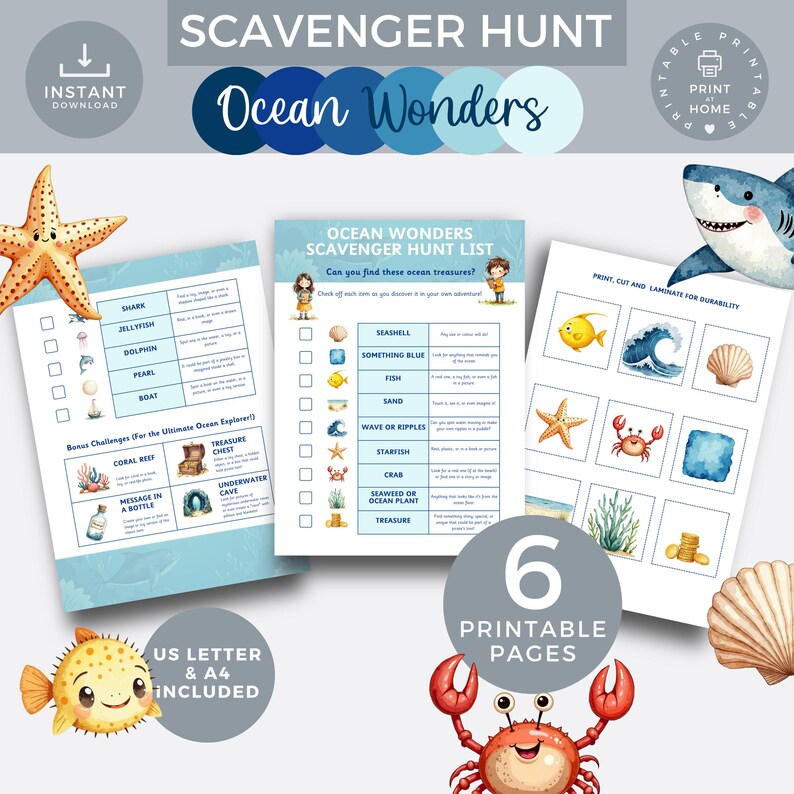 Ocean Wonders Scavenger Hunt Printable Kid Activity Sea Creatures ...