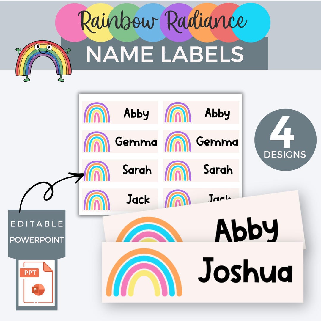 Rainbow Name Labels Editable, Desk Name Tags for Classroom Decor ...
