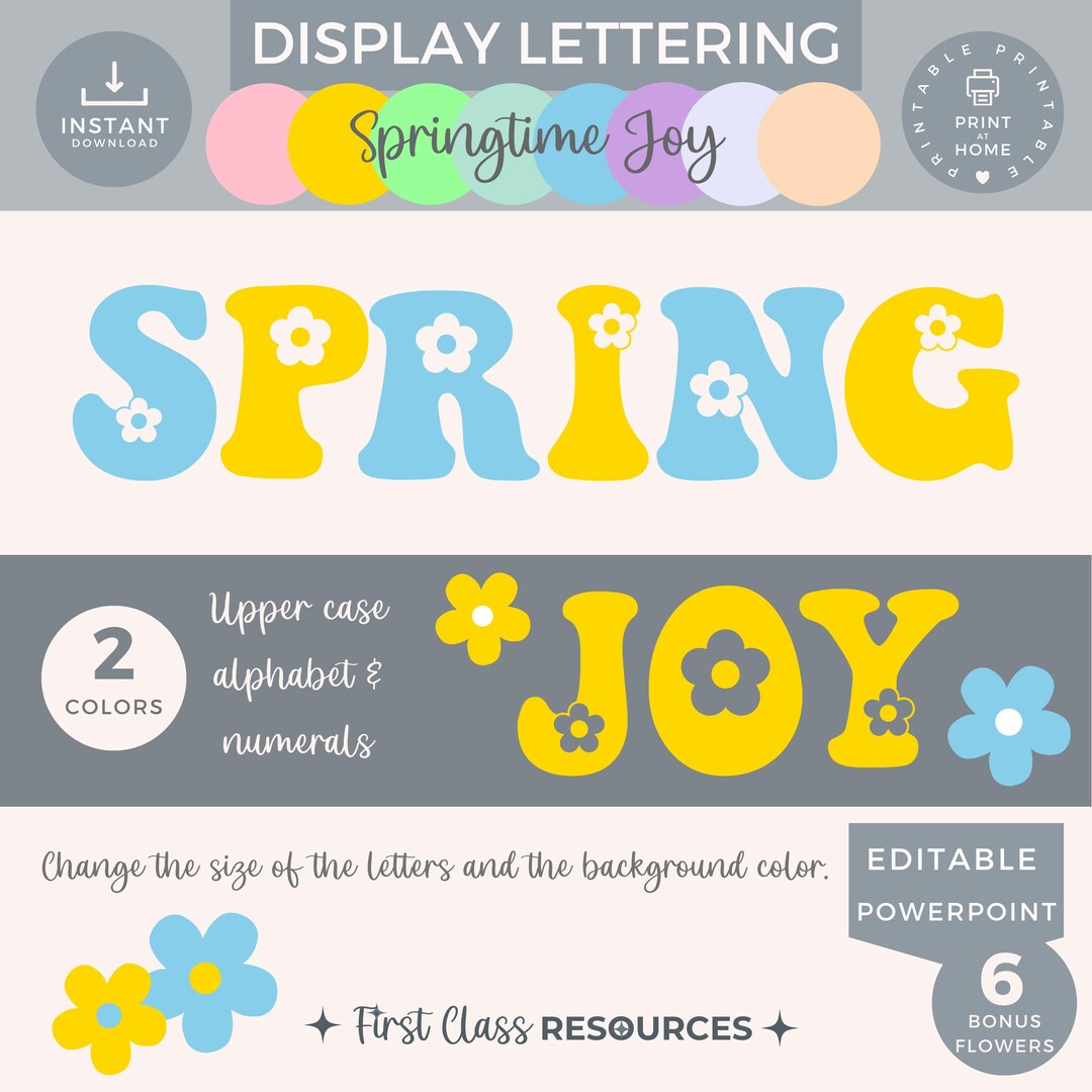 Spring Daisy Display Lettering, Uppercase Alphabet and Numerals 0-9 ...