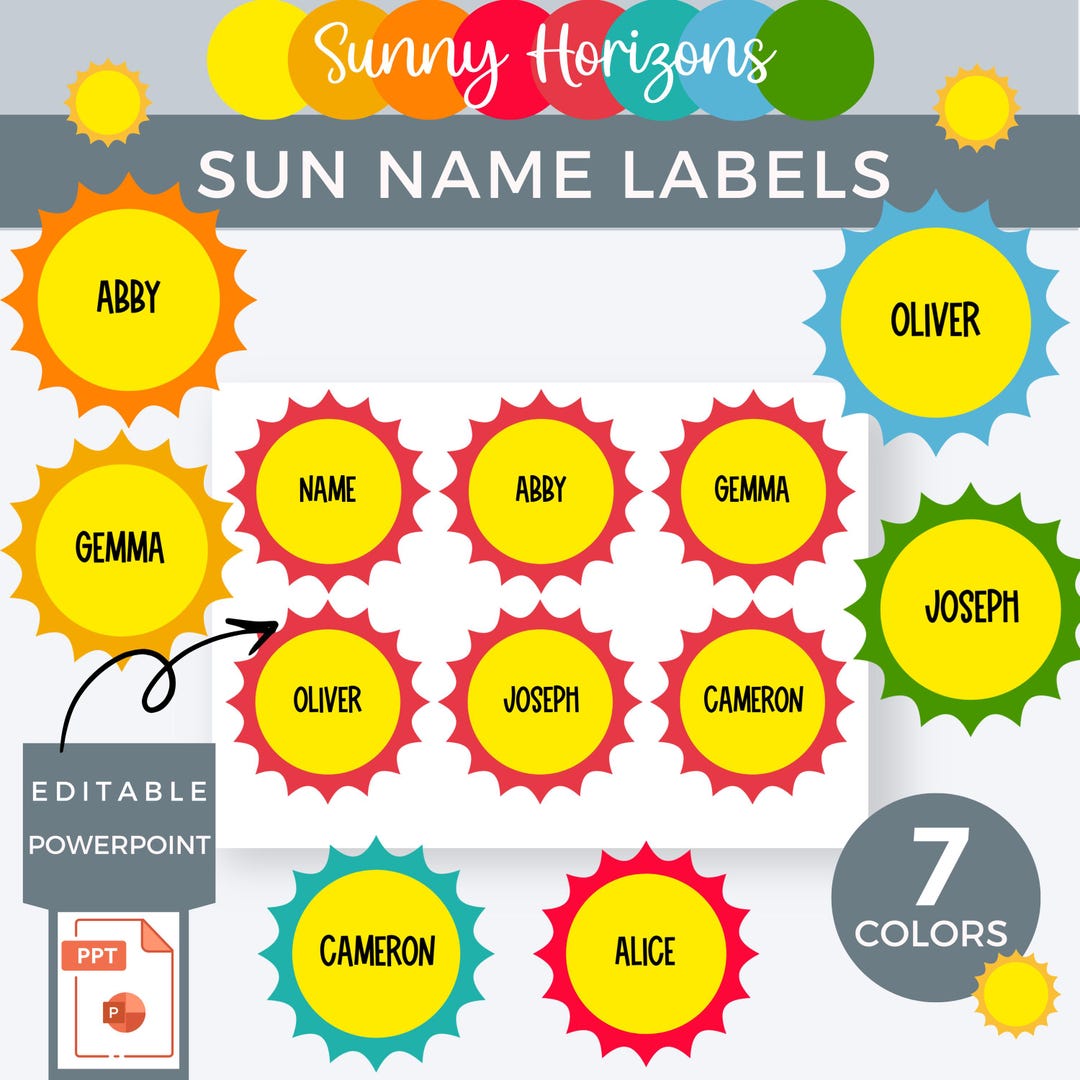 Editable Sun Name Tags, Classroom Labels, Teacher Desk Name Plates ...