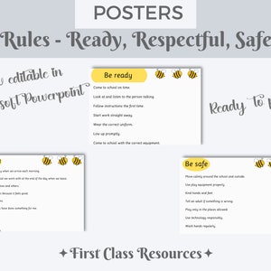 Ready Respectful Safe Posters, Three Bees, Editable School Rules ...
