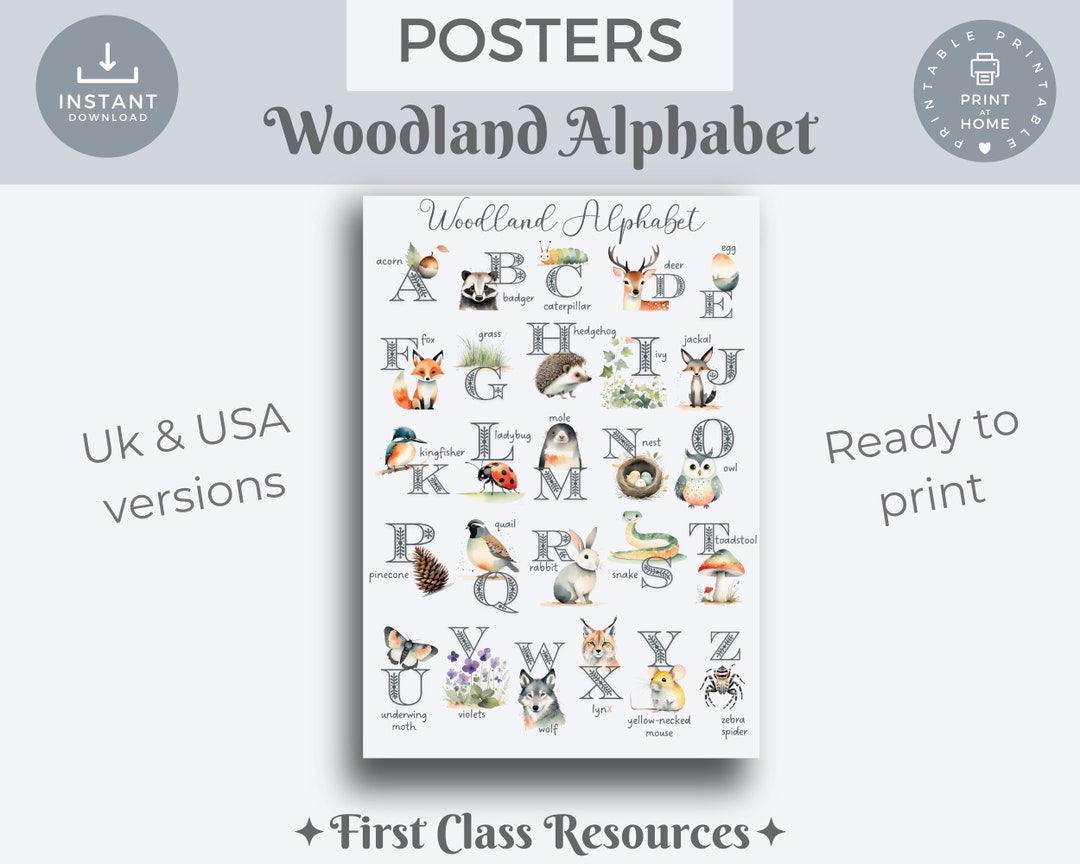 Woodland Alphabet Poster, Woodland Alphabet Print, Woodland Nursery ...