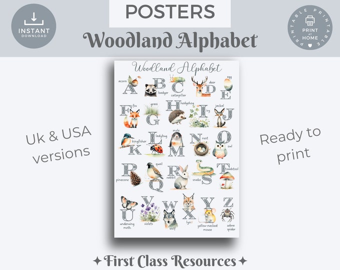 Woodland Alphabet Poster Woodland Nursery Decor Educational Posters ...