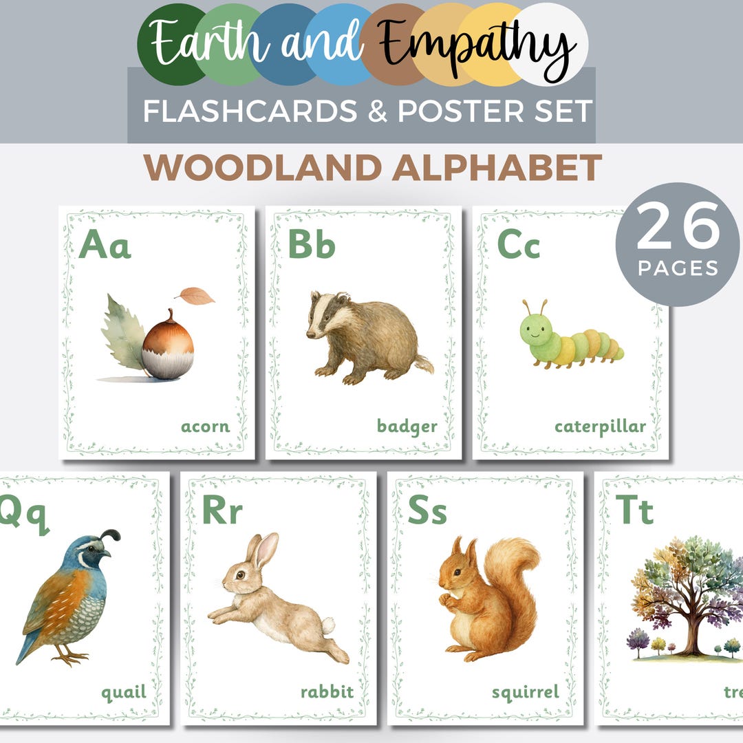 Woodland Alphabet Printable Posters, Nature Alphabet Flashcards, Nature ...