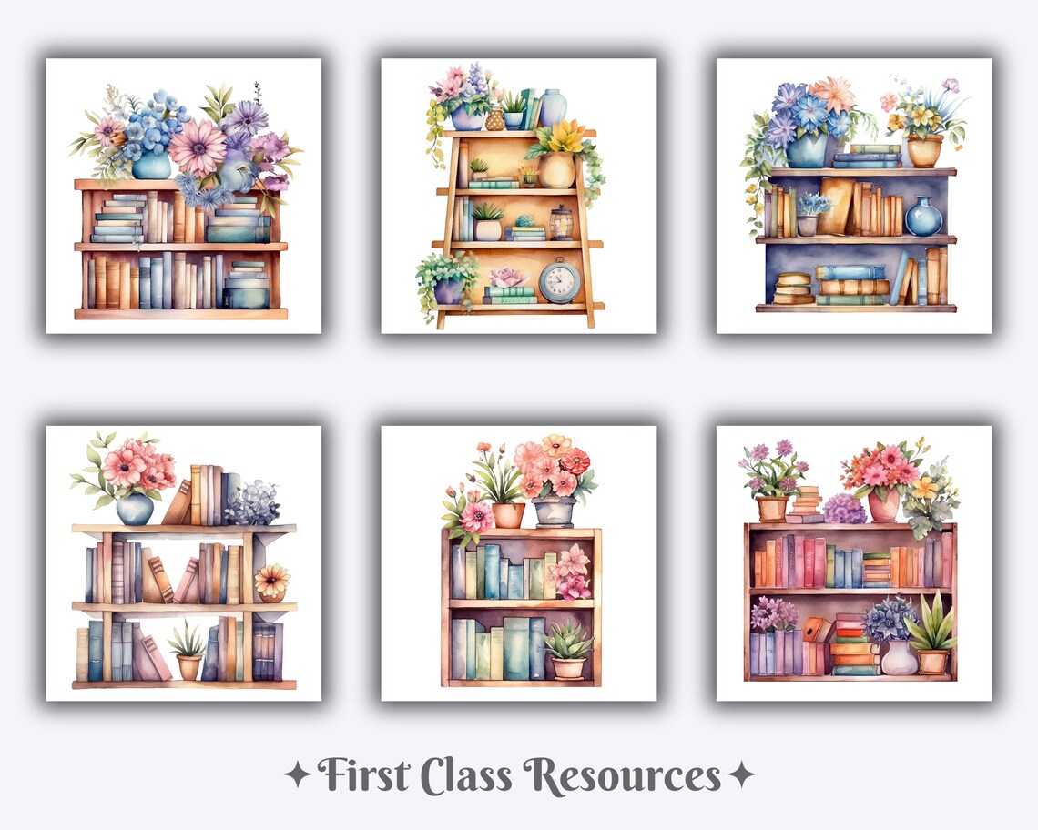 Bookshelf Clipart, 18 High Quality Pngs, Books Clipart, Reading Corner ...