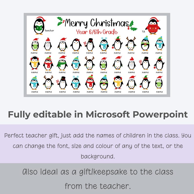 Penguins Personalised Class Christmas Card, Class Christmas Gift ...